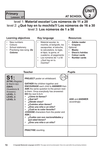 SPANISH- AT-SCHOOL-Y3-Y4: School stationery/ Material escolar/ Numbers ...