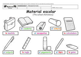 SPANISH- AT-SCHOOL-Y3-Y4: School stationery/ Material escolar/ Numbers ...
