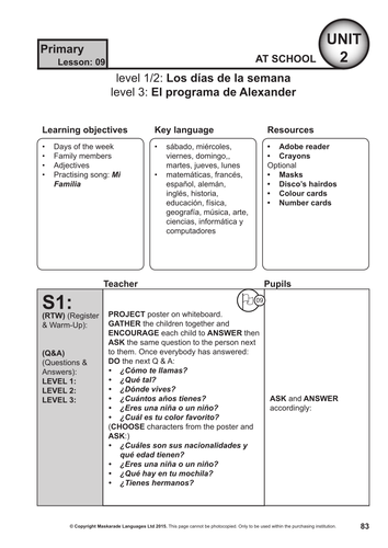 SPANISH-AT-SCHOOL-Y3-Y4: The days of the week | Teaching Resources
