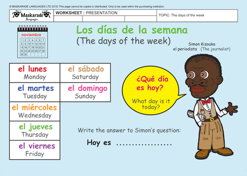 SPANISH-AT-SCHOOL-Y3-Y4: The days of the week | Teaching Resources