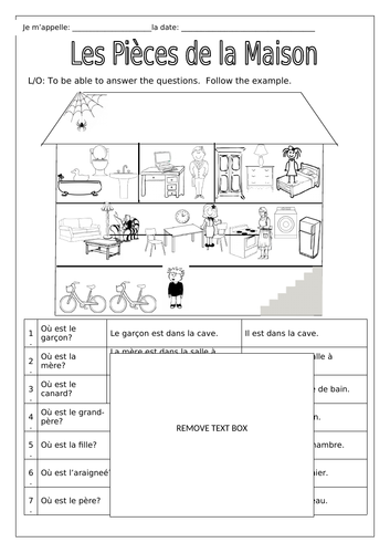 FRENCH - Rooms in a house - Les Pièces de la Maison - Worksheets ...