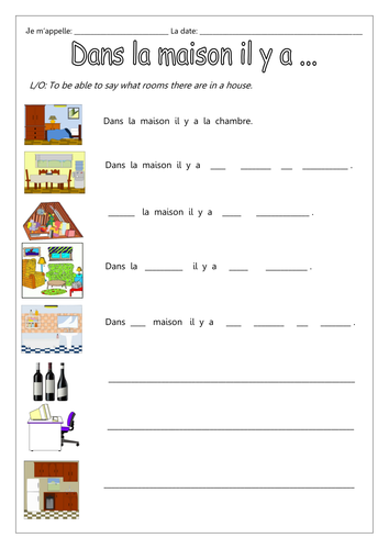 FRENCH - Rooms in a House - Les Pièces de la Maison - Worksheets ...