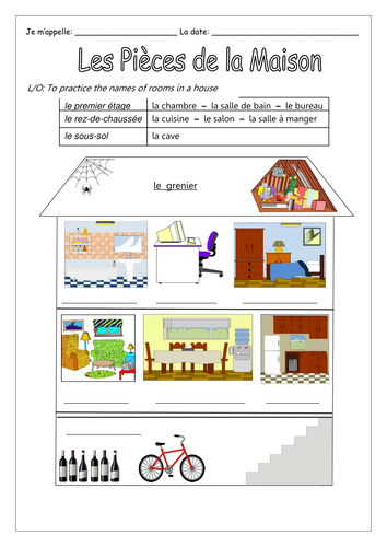 FRENCH - Rooms in a House - Les Pièces de la Maison - Worksheets ...