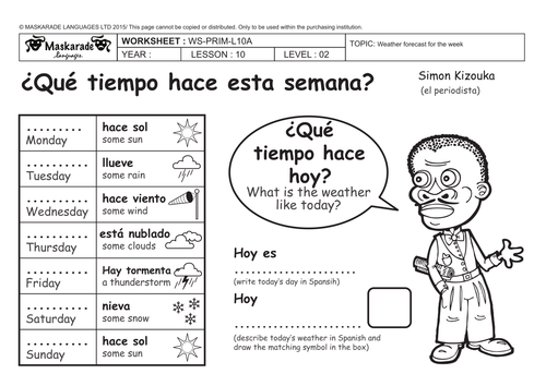 SPANISH-AT-SCHOOL-Y4/5: The weather forecast for the week/ Crossword ...