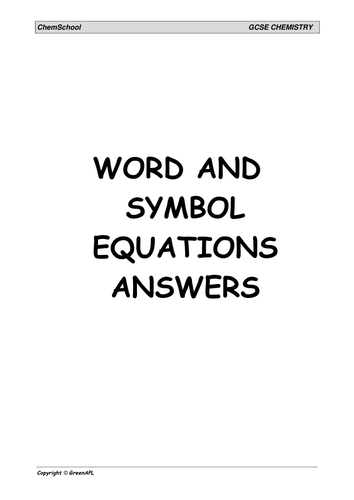 Word and Symbol Equations | Teaching Resources