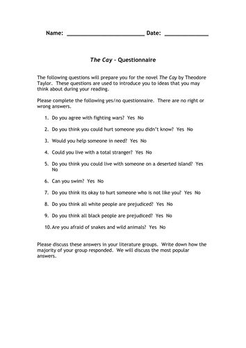 The Cay Novel Study | Teaching Resources