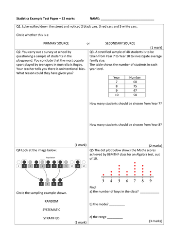 Statistics Year 8 Math Review | Teaching Resources