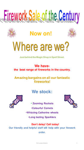 Design a Fireworks/ Halloween Themed Poster: Persuasive Writing Genre ...