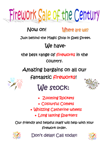 Design a Fireworks/ Halloween Themed Poster: Persuasive Writing Genre ...
