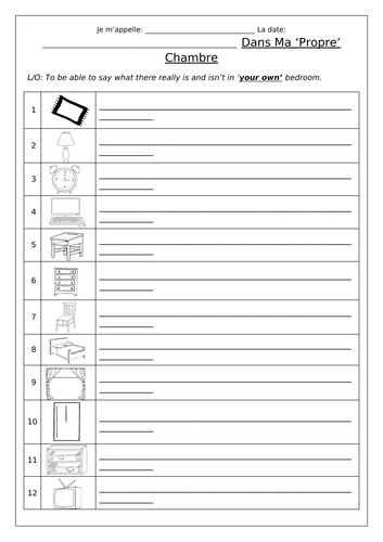 FRENCH - My Bedroom - Ma Chambre - Worksheets | Teaching Resources