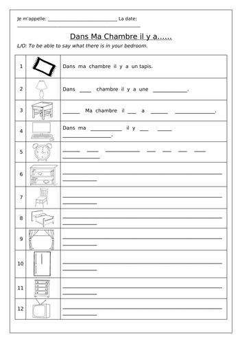 FRENCH - My Bedroom - Ma Chambre - Worksheets | Teaching Resources