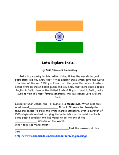 India(Country in Focus: A Webquest) | Teaching Resources
