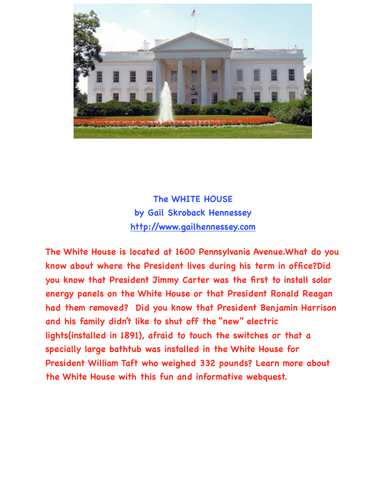 The White House: Learn about the White House(A Webquest) | Teaching ...