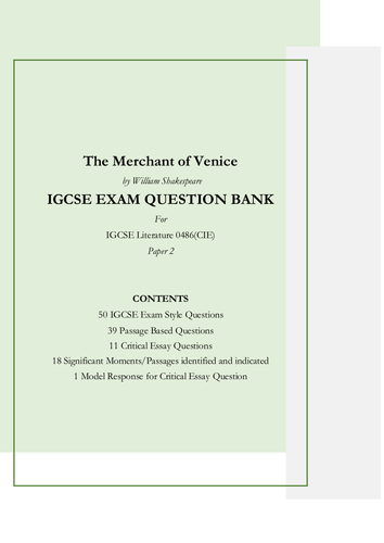 The Merchant of Venice by William Shakespeare-50 IGCSE Exam Style ...
