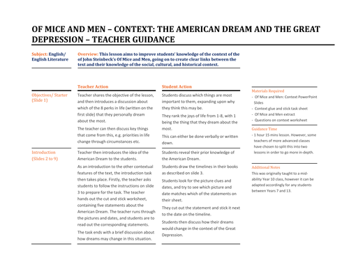 Of Mice and Men - Context: The American Dream and The Great Depression ...