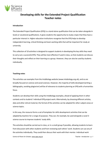 Developing skills for the Extended Project Qualification and other ...