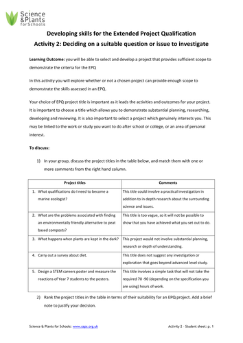 Developing skills for the Extended Project Qualification and other ...