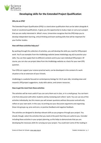 Developing skills for the Extended Project Qualification and other ...
