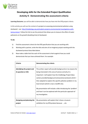 Developing skills for the Extended Project Qualification and other ...
