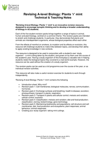 Revising A-level Biology: Plants 'R' Mint | Teaching Resources