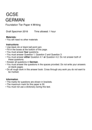 GCSE GERMAN - New AQA 2018 specification GCSE-style Foundation Writing ...