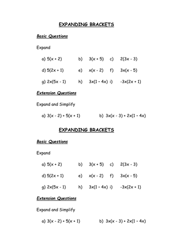 Expanding Brackets Worksheets | Teaching Resources