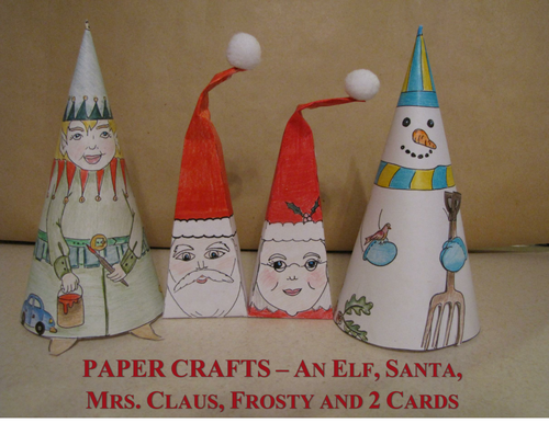 Christmas Crafts - Frosty and Elf Coneheads, Mr. & Mrs. Claus, 2 cards ...