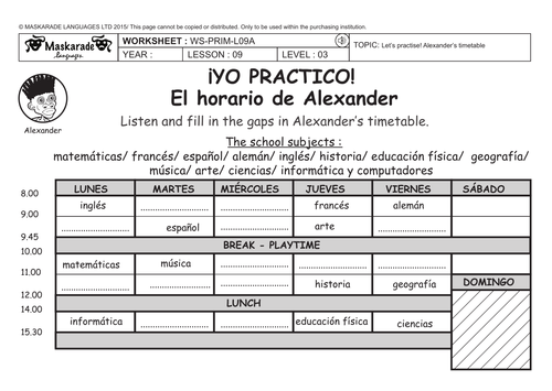 SPANISH-AT-SCHOOL-Y5-Y6: My school timetable/ My school subjects/ My ...