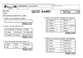 SPANISH-ASSESSMENT-QUIZ-TEST-Y4-Y5-UNIT 2: AT SCHOOL: Colours/ Family ...
