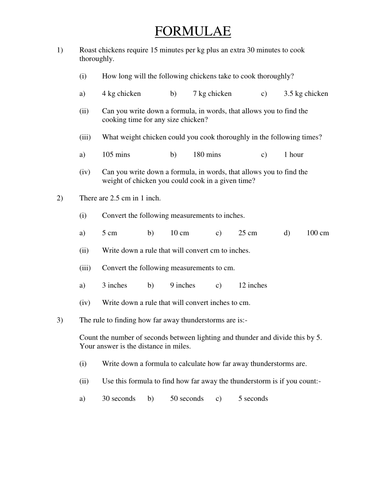 Substitution into formulae and changing the subject worksheets ...