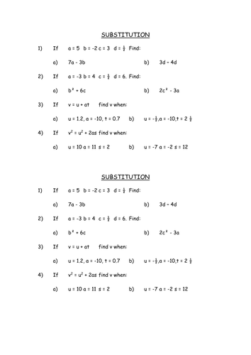 Substitution into formulae and changing the subject worksheets ...
