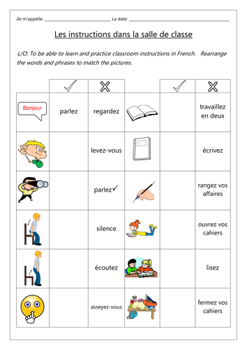 FRENCH - Classroom Instructions - Les Instructions de la Classe ...