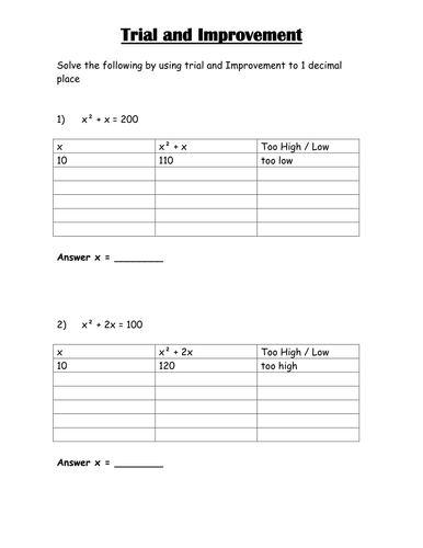 Trial and Improvement Worksheets | Teaching Resources