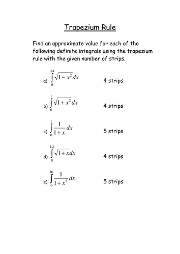Integration and Trapezium Rule CORE 2 selection | Teaching Resources Integration and Trapezium Rule CORE 2 selection | Teaching Resources