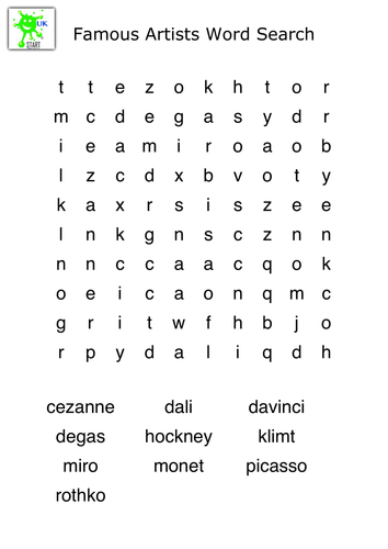 Famous Artists Word Search | Teaching Resources