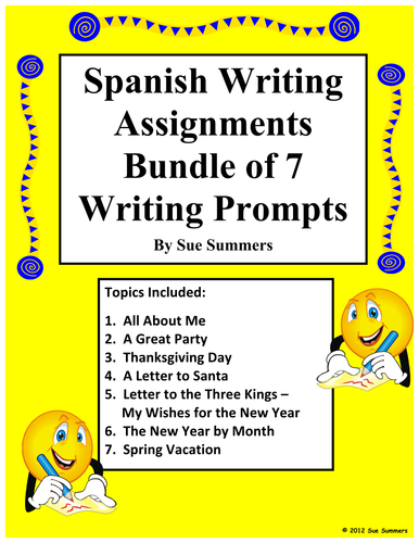 Spanish Writing Prompts - Bundle of 7 Writing Assignments | Teaching ...