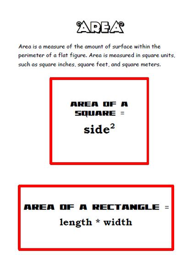 Math Worksheets-Area, Perimeter, and Circumference | Teaching Resources