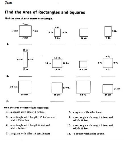 Math Worksheets-Area, Perimeter, and Circumference | Teaching Resources