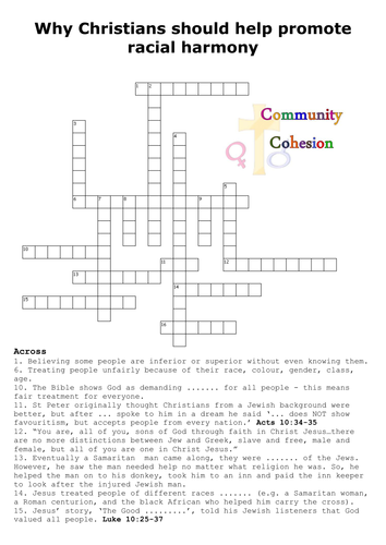 Why Christians should help promote racial harmony cross word | Teaching ...