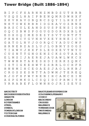 Tower Bridge Word Search by sfy773 - Teaching Resources - TES