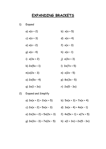 Expanding Single Brackets with x squared Homework | Teaching Resources