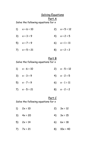 Very Basic Solving Equation Homework | Teaching Resources