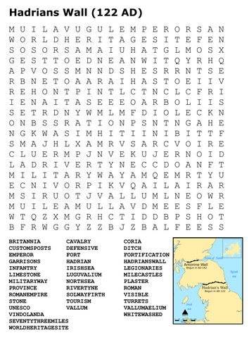 Hadrians Wall Word Search | Teaching Resources
