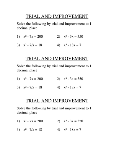 Trial and Improvement Higher Homework | Teaching Resources