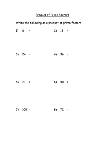 Basic Product of Prime Factors Homework | Teaching Resources