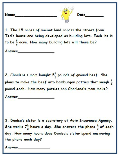 Real World Fraction Word Problems | Teaching Resources