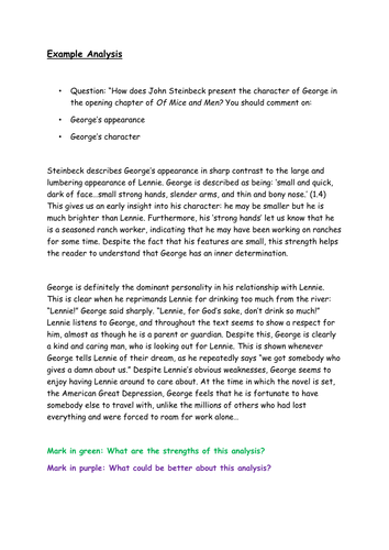 Of Mice and Men - Characterisation of Lennie | Teaching Resources