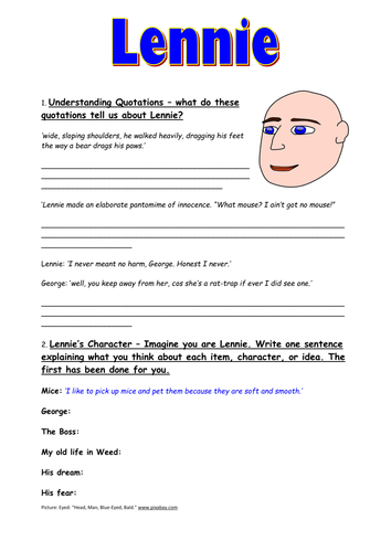 Of Mice and Men - Characterisation of Lennie | Teaching Resources