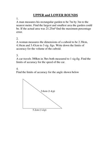Error Bounds Worded Questions Homework | Teaching Resources