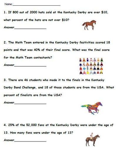 Kentucky Derby Fractions, Decimals, Percents | Teaching Resources